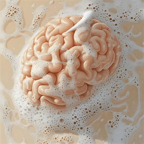 Human Brain In Milk Foam 3d Illustration Top View Premium Ai