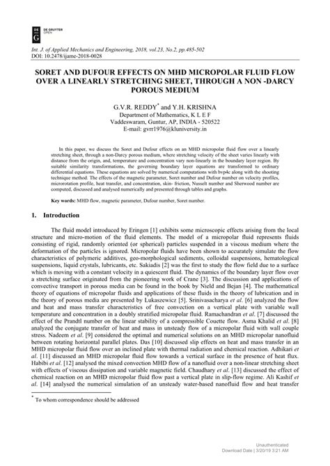Pdf Soret And Dufour Effects On Mhd Micropolar Fluid Flow Over A