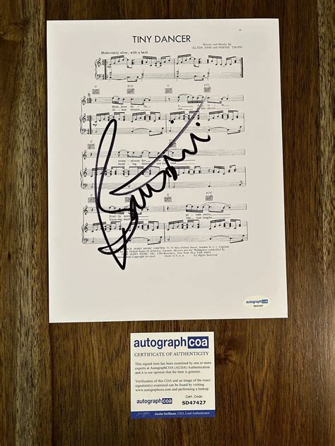 Bernie Taupin ‘tiny Dancer Songwriter Signed Sheet Music Elton John