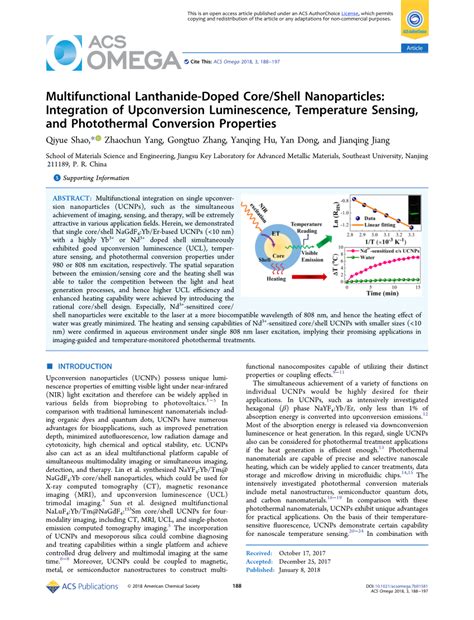 Pdf Multifunctional Lanthanide Doped Coreshell Nanoparticles Integration Of Upconversion