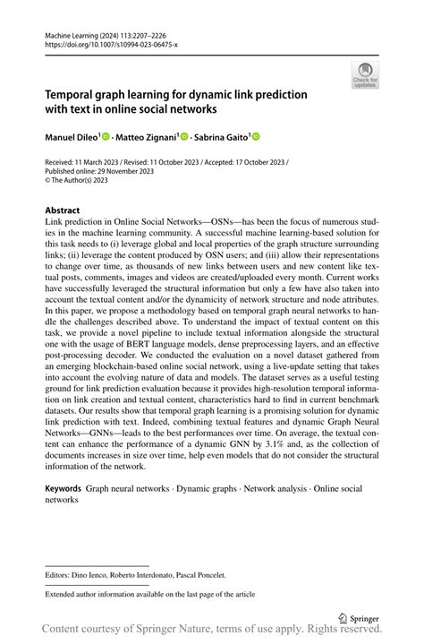 Pdf Temporal Graph Learning For Dynamic Link Prediction With Text In