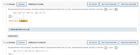 solved two polynomials p and d are given use either