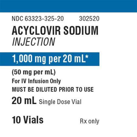 Acyclovir Sodium Injection 50 Mgml Vials 20 Ml X 10box Rx