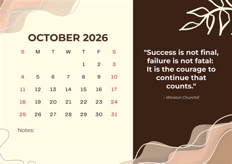 Free October 2026 Calendar With Motivational Quotes Template To Edit Online