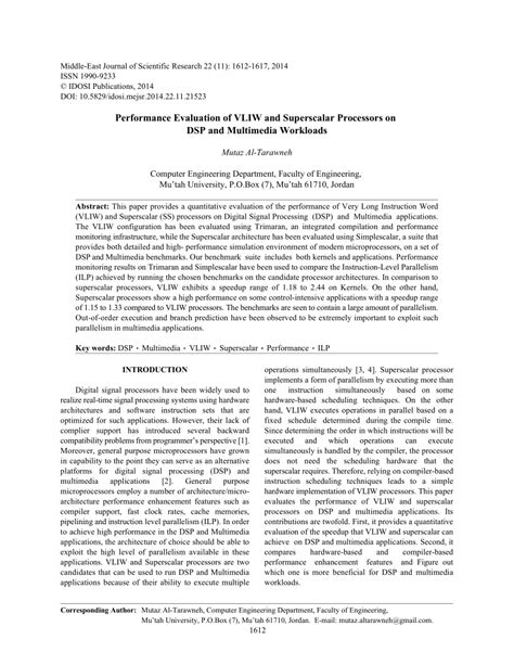 Pdf Performance Evaluation Of Vliw And Superscalar Processors On Dsp And Multimedia Workloads