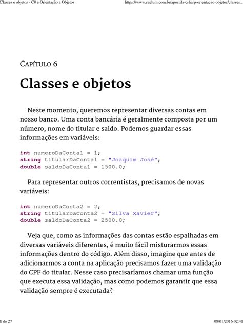 Classes E Objetos C E Orientação A Objetos Pdf C Sharp Linguagem De Programação