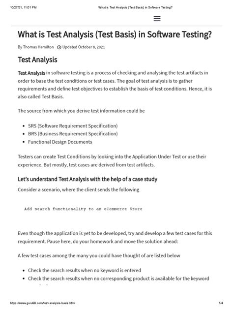 what is test analysis test basis in software testing pdf