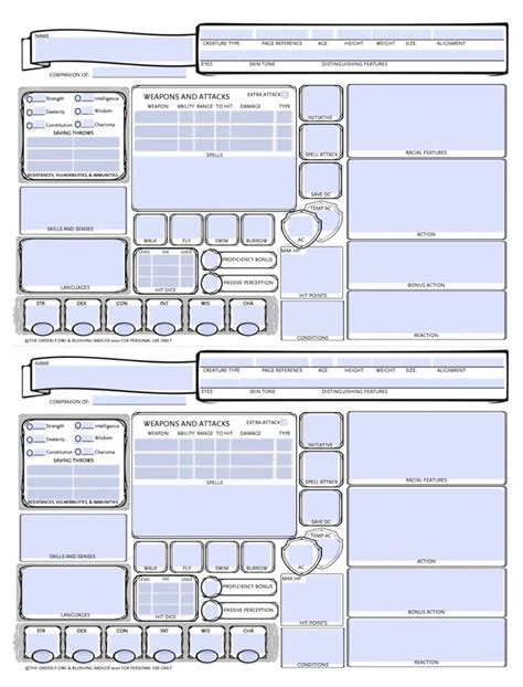 Dnd 5e Companion Character Sheet Form Fillable Printable Forms Free