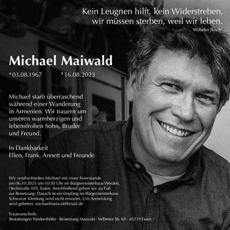 Traueranzeigen Von Michael Maiwald Trauer In Nrw De