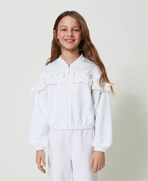 Felpa Con Volant E Pizzo Bambina Bianco Twinset Milano