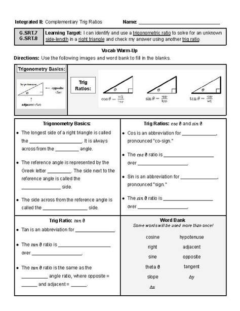 Complementary Trig Ratios Integrated Ii Scaffolded Lesson By Skewlines