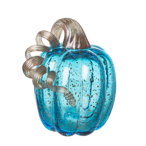 Glitzhome 600 Blue Handblown Glass Pumpkin Table Accent For Fall