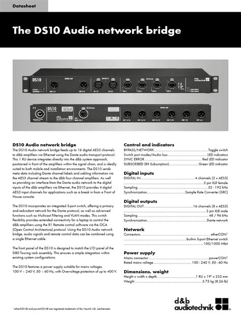 Dbaudio Datasheet Ds10 En Pdf Computer Network Amplifier