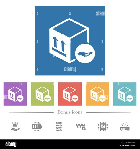 Package Insurance Flat White Icons In Square Backgrounds 6 Bonus Icons Included Stock Vector