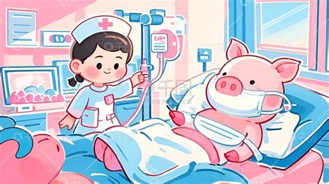 卡通ai数字艺术 白血病简约卡通风护士照顾小猪打点滴温馨场景插画 Ai平面元素免费下载png格式4096像素编号71509650 千图网