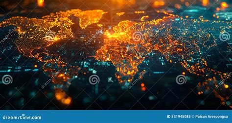 Illuminated Global E Commerce Activity Map Showcasing Vibrant Stock
