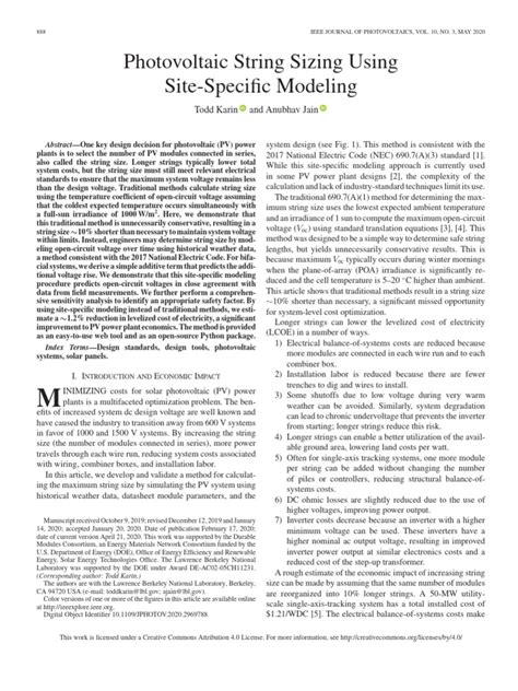 Photovoltaic String Sizing Using Site Specific Modeling Pdf