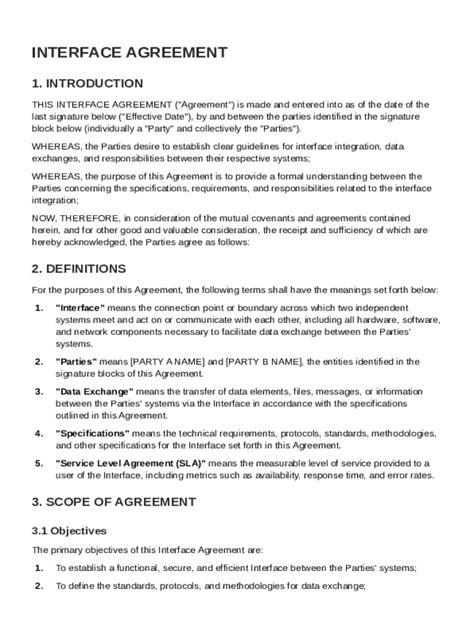 Interface Agreement Template Form Fill Online Printable Fillable