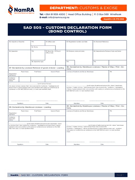 Fillable Online Customs Declaration Form Sad 505 Bond Control 2023