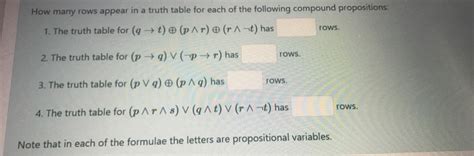 Solved How Many Rows Appear In A Truth Table For Each Of The
