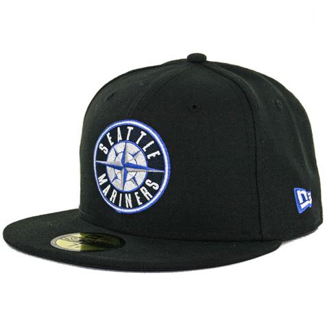 New Era 59fifty Seattle Mariners Compass Fitted Hat Black Blue Billion Creation