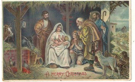 Vintage Christmas Card With The Nativity Scene Vintage Christmas Cards Nativity Scene