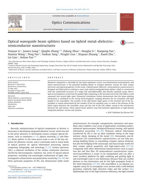 Pdf Optical Waveguide Beam Splitters Based On Hybrid Metal Dielectric Semiconductor Nanostructures