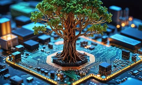 Natural Eco Friendly Tree And Computer Technology On An Abstract High