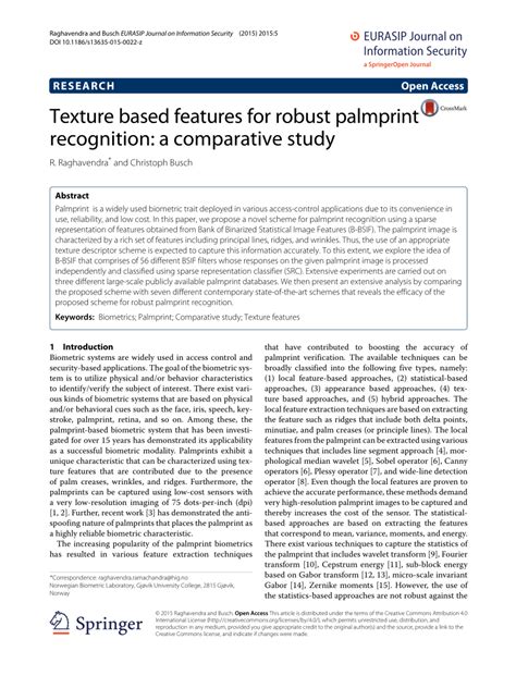 Pdf Texture Based Features For Robust Palmprint Recognition A