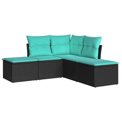 17 Stories 5 Piece Garden Sofa Set With Cushions Black Poly Rattan