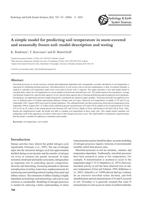 PDF A Simple Model For Predicting Soil Temperature In Snow Covered And Seasonally Frozen Soil