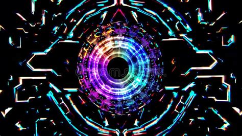 Glowing Geometric Eye Spinning Dynamic Visual Pattern Pulsing With Vibrant Colors Transforming
