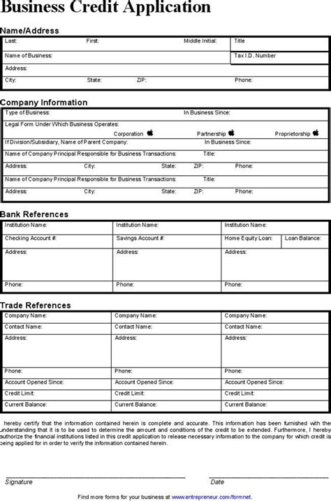 Free Printable Business Credit Application Form Printable Application