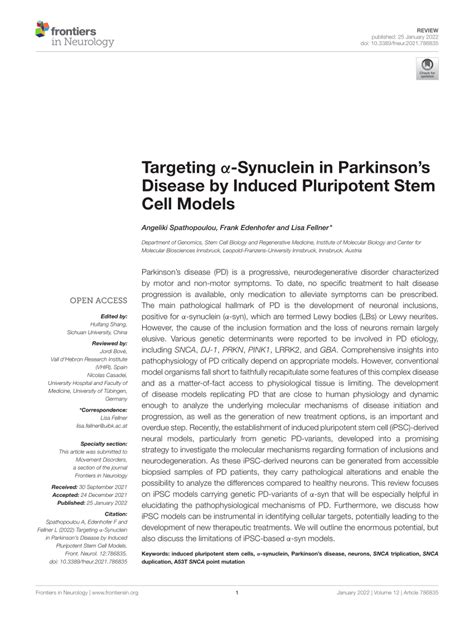 Pdf Targeting α Synuclein In Parkinsons Disease By Induced