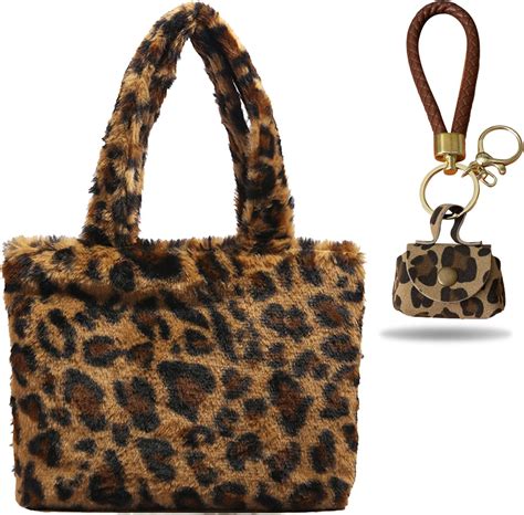 Kasesss Leopardenmuster Flauschig Tote Bag Damen Mit Mini Leoparden