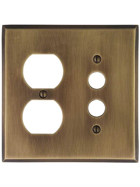 Traditional Forged Brass Push Button Duplex Combination Switch Plate