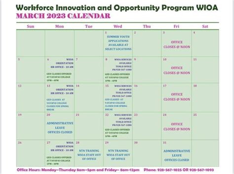 Wioa Programs March Calendar Yavapai Apache Nation