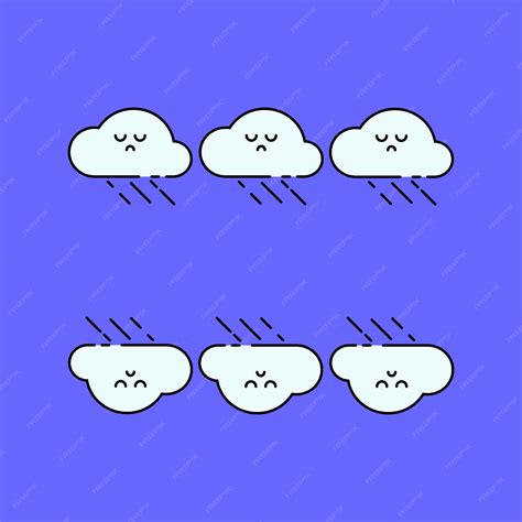 Premium Vector Cute Rain Cloud With Sad Face Emoji Weather