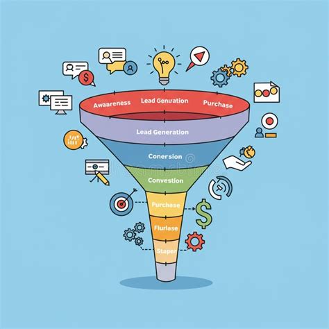 Funnel Diagram Set Against A Blue Background Depicting A Process Flow