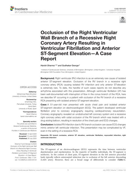 Pdf Occlusion Of The Right Ventricular Wall Branch Of A Recessive