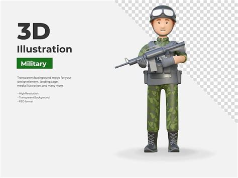 Premium Psd Soldier Holding M16 Assault Rifle Gun 3d Cartoon Illustration