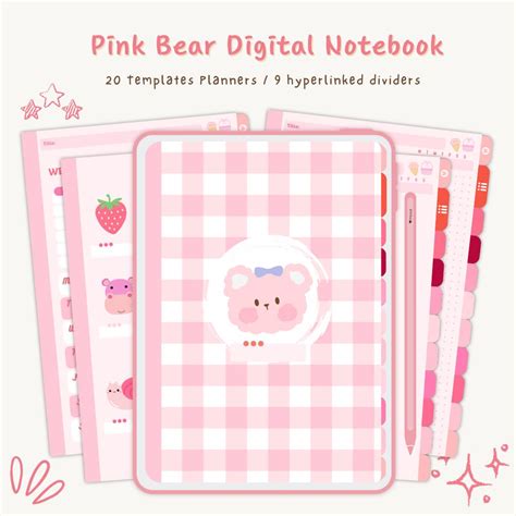 Cute Pink Digital Notebook Kawaii Goodnotes Notability Hyperlinked Planner Journal
