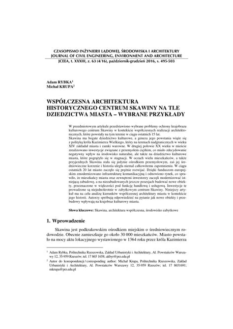 Pdf WspÓŁczesna Architektura Historycznego Centrum Skawiny Na Tle Dziedzictwa Miasta Wybrane