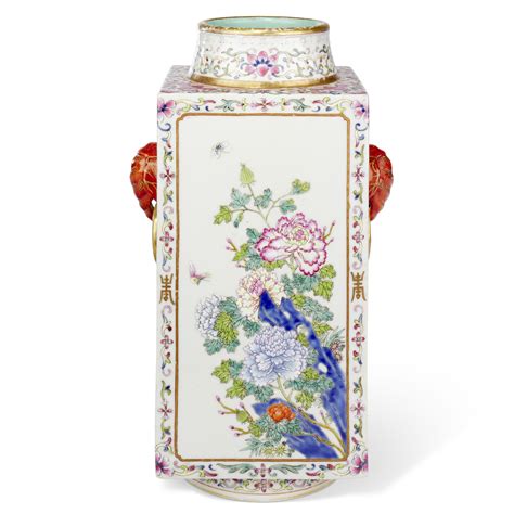 A Famille Rose Flower And Elephant Handled Vase Cong China 19th