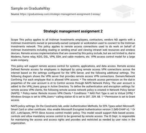 ⇉strategic Management Assignment Essay Example Graduateway