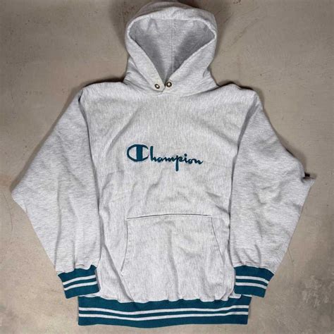Vintage 90s Champion Reverse Weave Hoodie Gray Teal X Gem