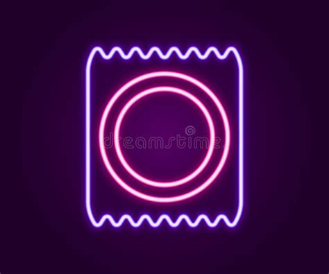 Glowing Neon Line Condom In Package Icon Isolated On Black Background