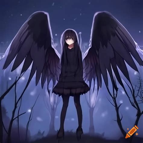 Anime Girl With Angel Wings And Black Hair
