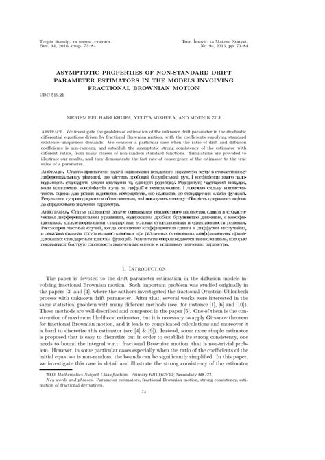 Pdf Asymptotic Properties Of Non Standard Drift Parameter Estimators