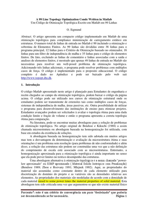 A 99 Line Topology Optimization Conde Written In Matlab Pdf Otimização Matemática Matlab